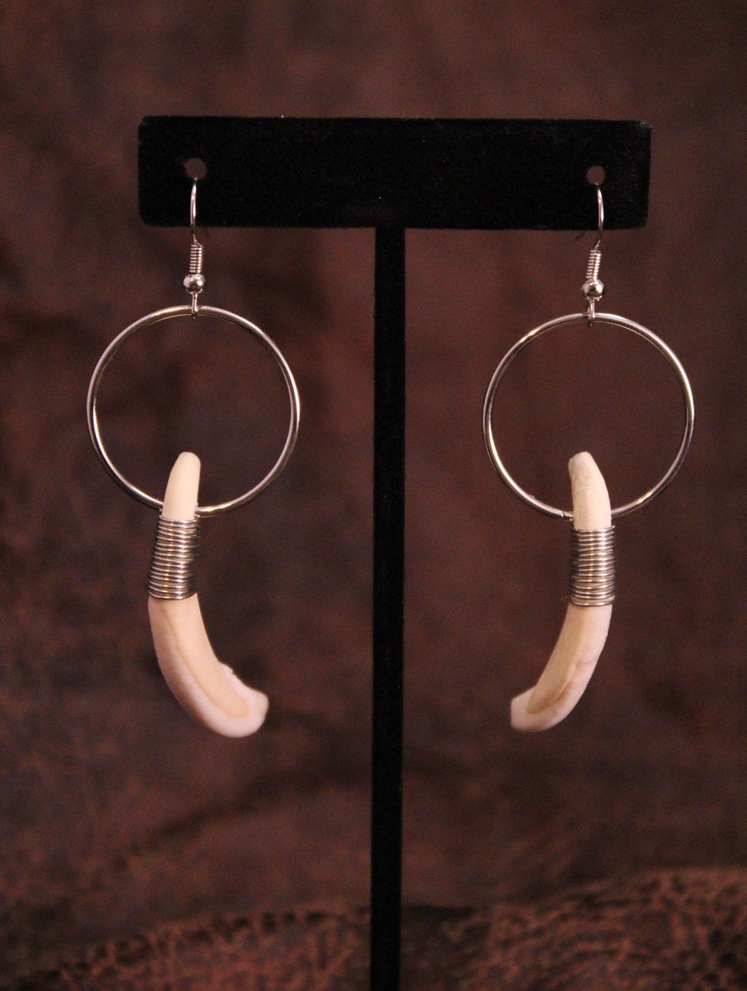 Wild Pig Tooth Hoop Earrings - Etsy