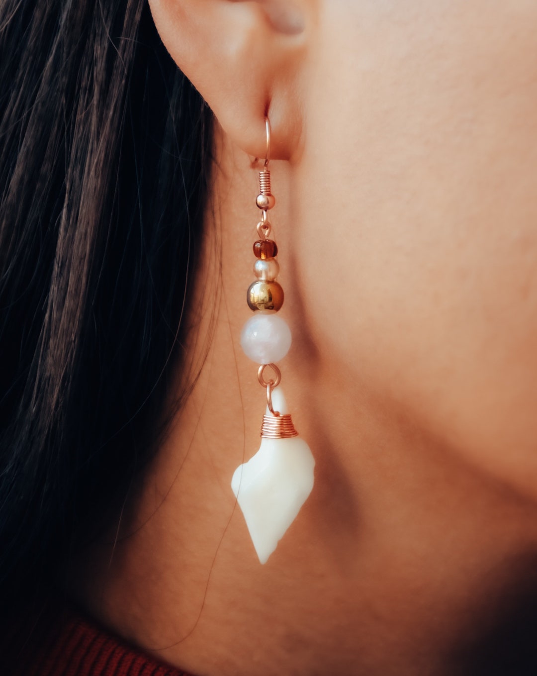 Copper and Rose Quartz Gar Scale Earrings - Etsy