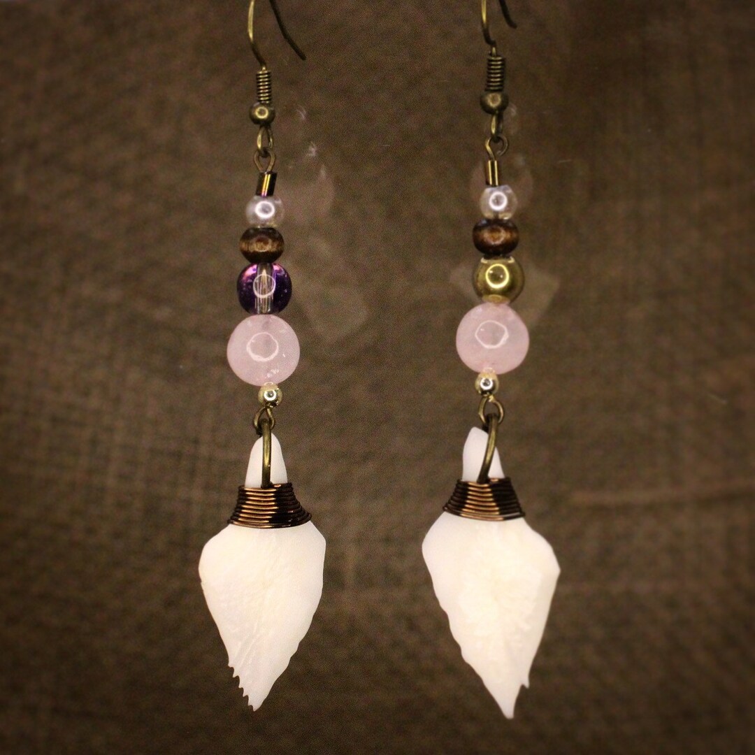 Bronze and Rose Quartz Gar Scale Earrings - Etsy