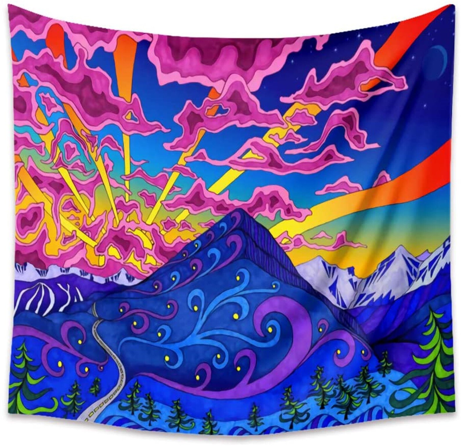 Trippy Mountain Tapestry Psychedelic Sunrise Tapestry Wall | Etsy