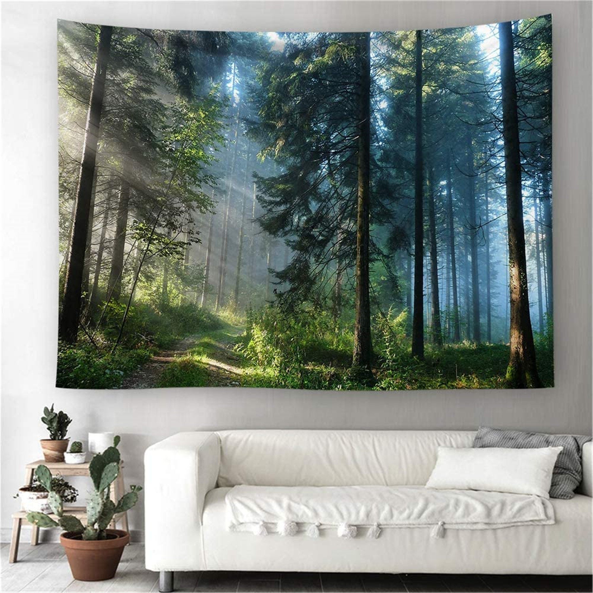 Green Misty Forest Tapestry Wall Hanging Nature Landscape | Etsy
