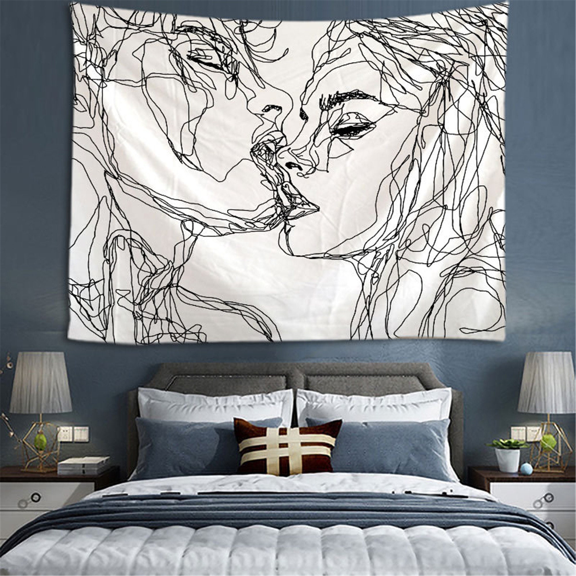 Couple Kissing Tapestry Abstract Line Art Print Tapestry | Etsy Couple Kissing Tapestry Abstract Line Art Print Tapestry | Etsy