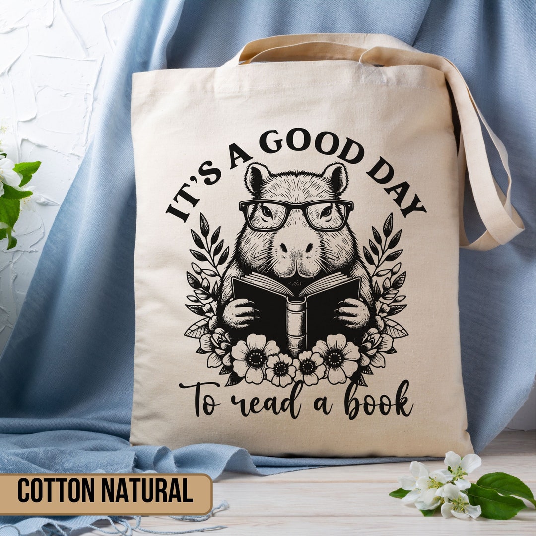 Cute Capybara Reading Tote Bag, Teachers Read a Book Gift, Floral ...