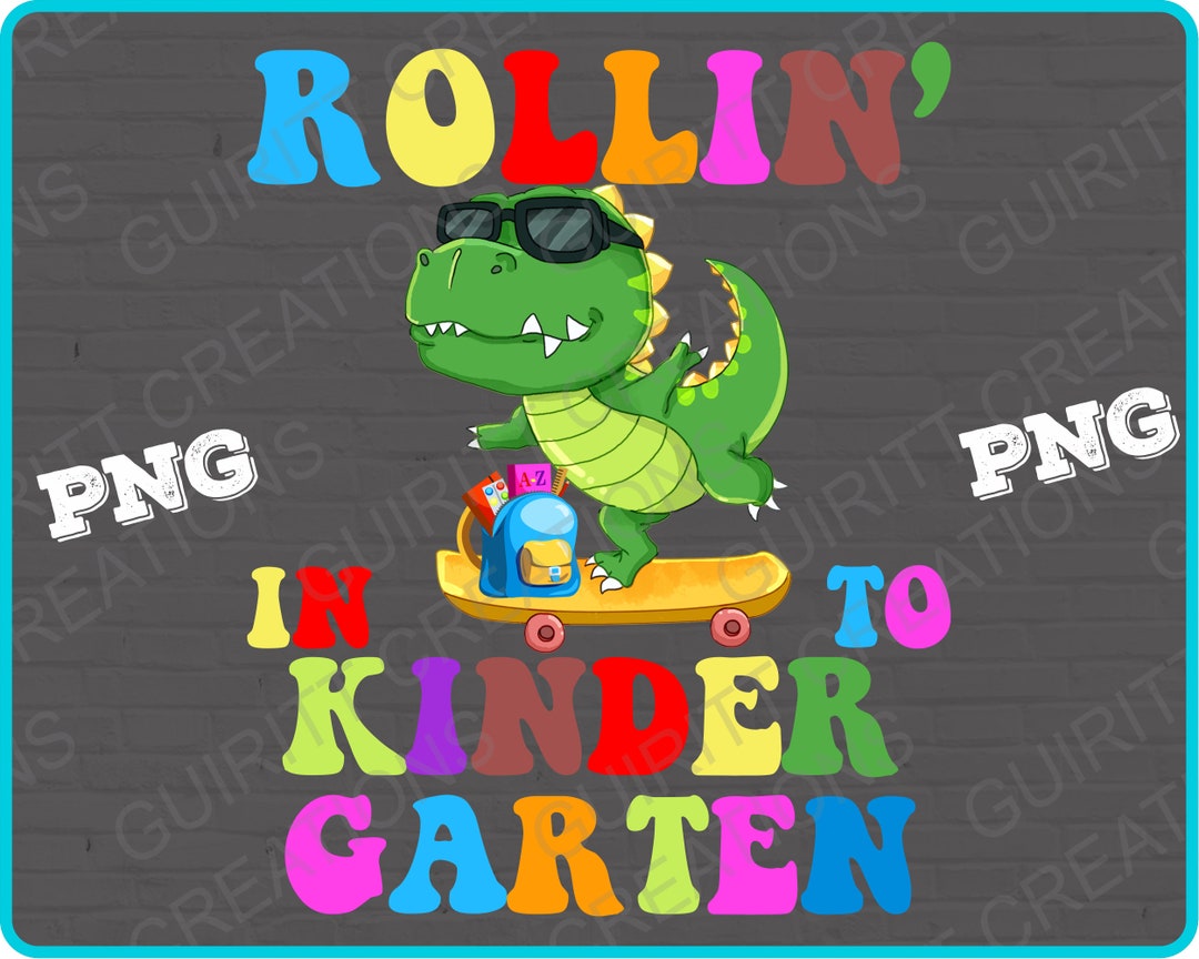 Rollin in to Kindergarten Skater Dinosaur | T-rex on Skateboard Rollin ...