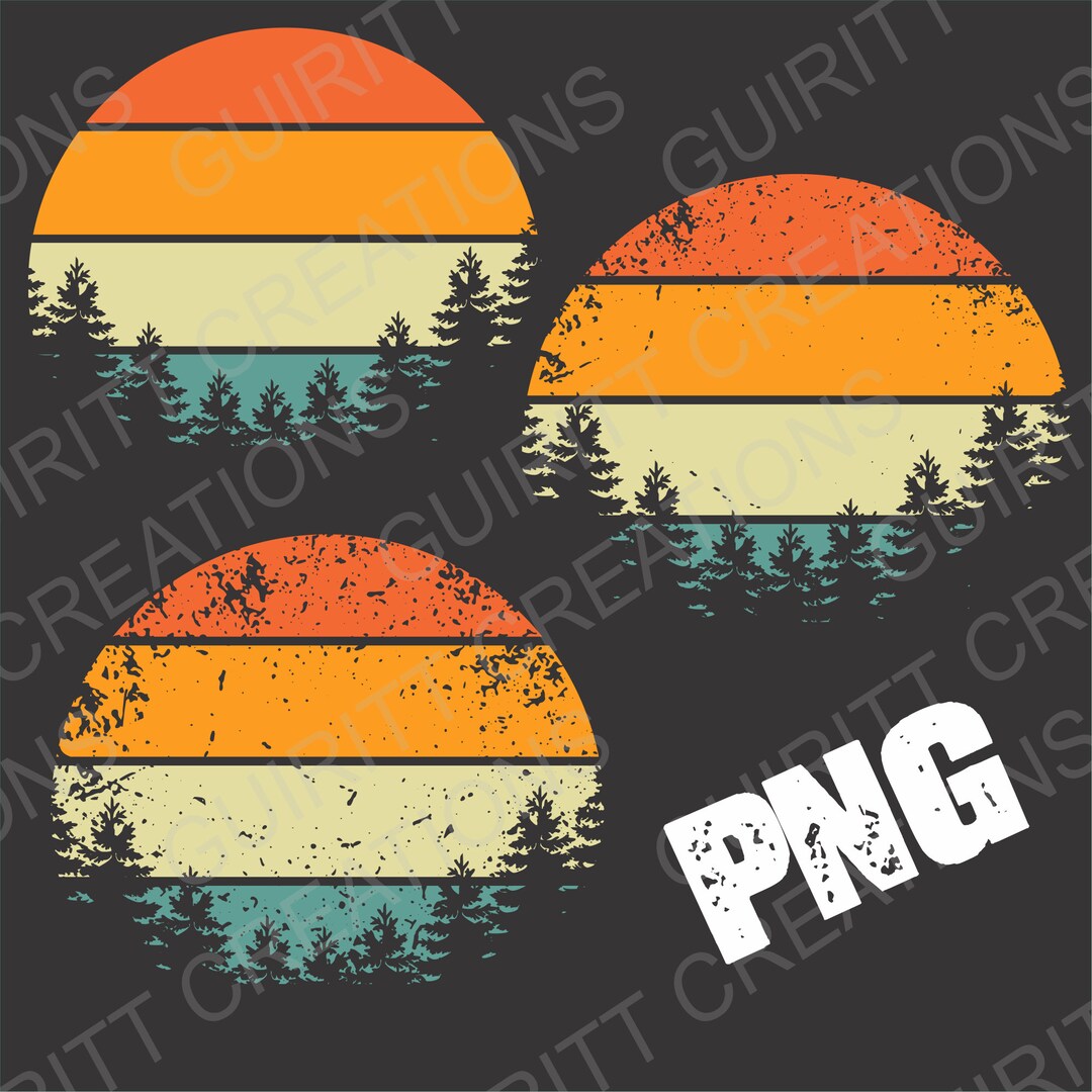 Vintage Sunset Png, Distress Sunset Png, Pinetrees Sunset Vintage Retro ...