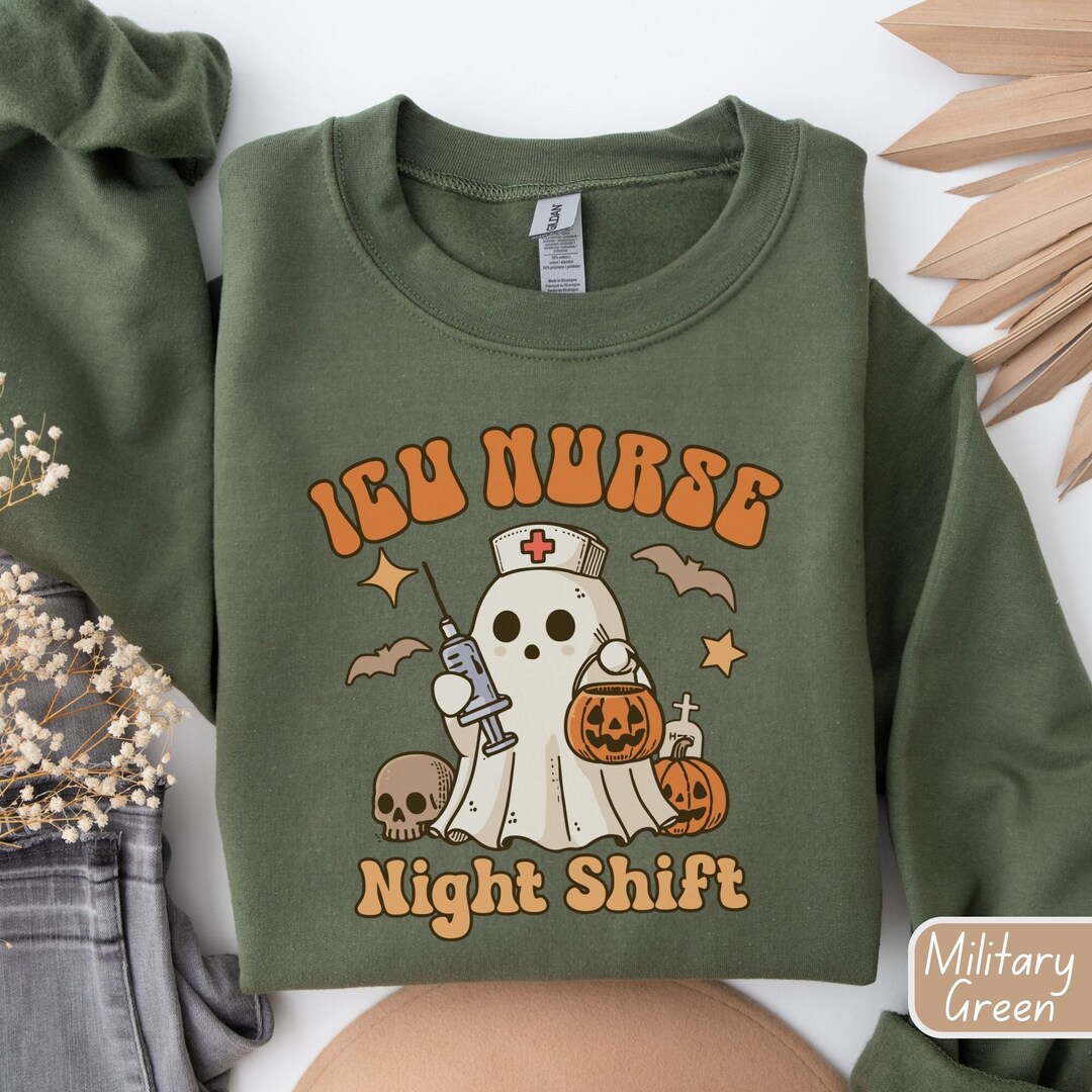 Cute Groovy ICU Nurse Sweatshirt Cute Spooky Nurse Top Trendy Halloween ...