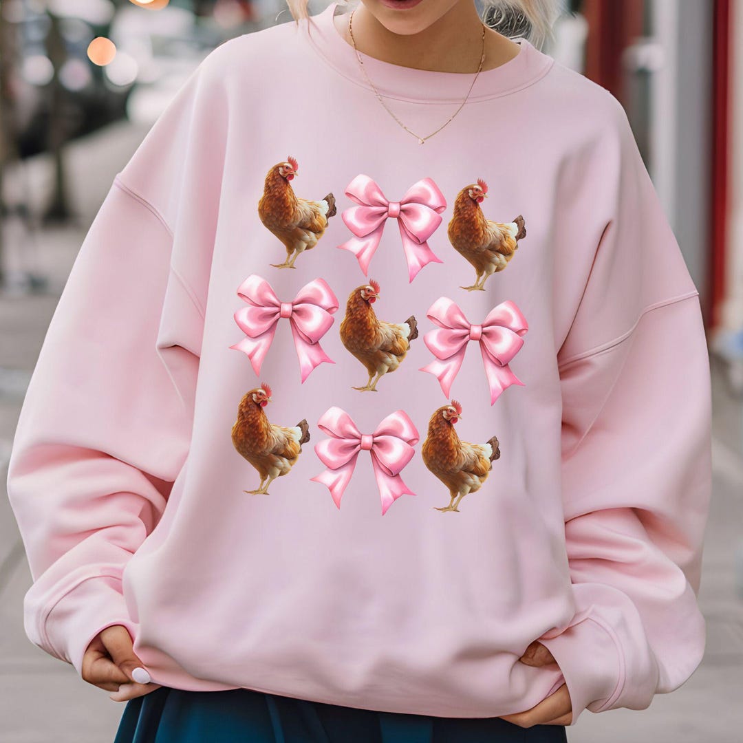 Coquette Chicken Sweatshirt Cute Aesthetic Hen Crewneck Chickens Mama ...