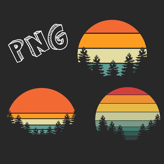 Sunset Pine Tree Vintage Nature Sunset Retro Png Vintage | Etsy