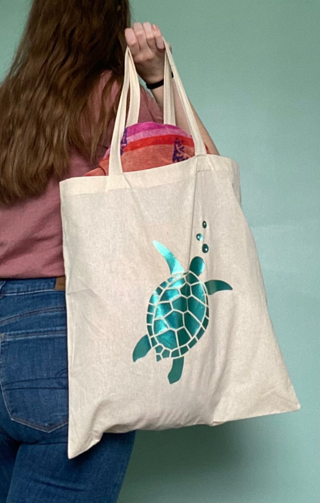 Sea Turtle Tote Bag | Shimmery Teal Sea Turtle Design | Fun Tote Bag ...