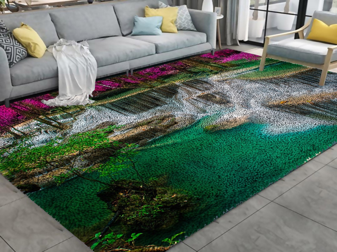 Waterfall Scenery Latch Hook Rug Kits Pre-printed Canvas With Non-slip ...
