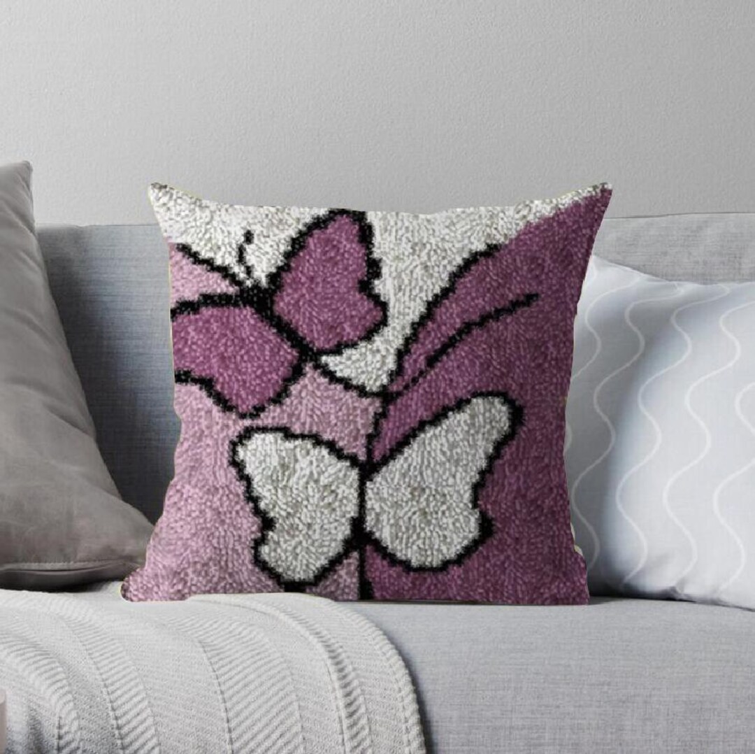 Latch Hook Purple Butterfly Pillow Kit: DIY Crochet Throw Pillow ...