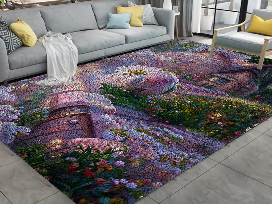 Cartoon Latch Hook Rug Kits House and Flowers Plush Wall Tapestry Kits ...