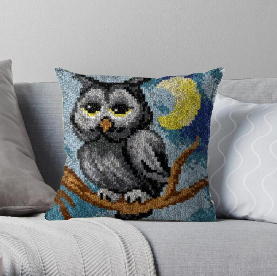 Pillow Latch Hook Owl Crochet Kit DIY Throw Pillow Kit Throw Pillow Kit ...
