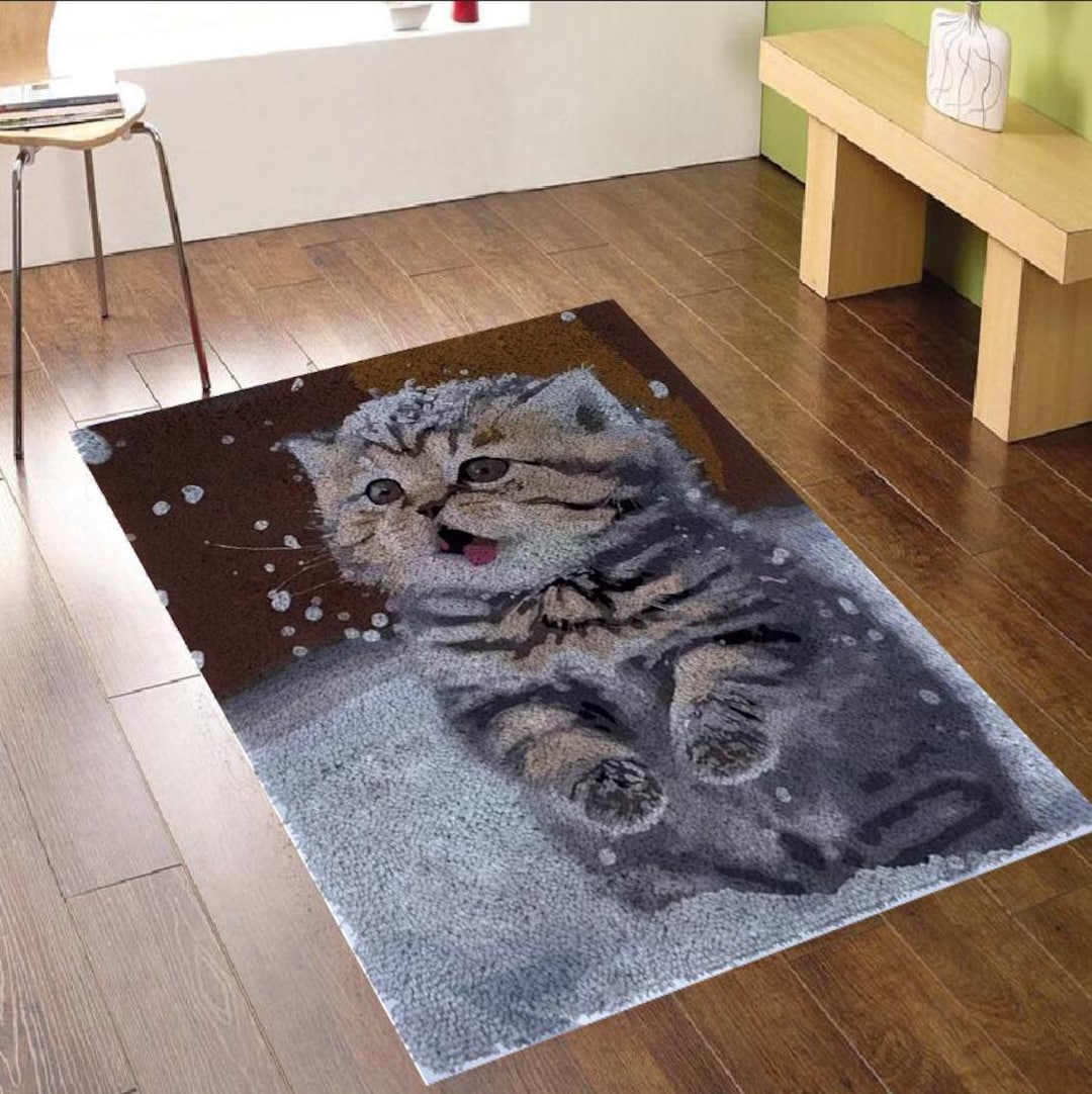 Cat Latch Hook Rug Kits Plush Wall Tapestry Kits DIY Carpet Rug Chunky ...