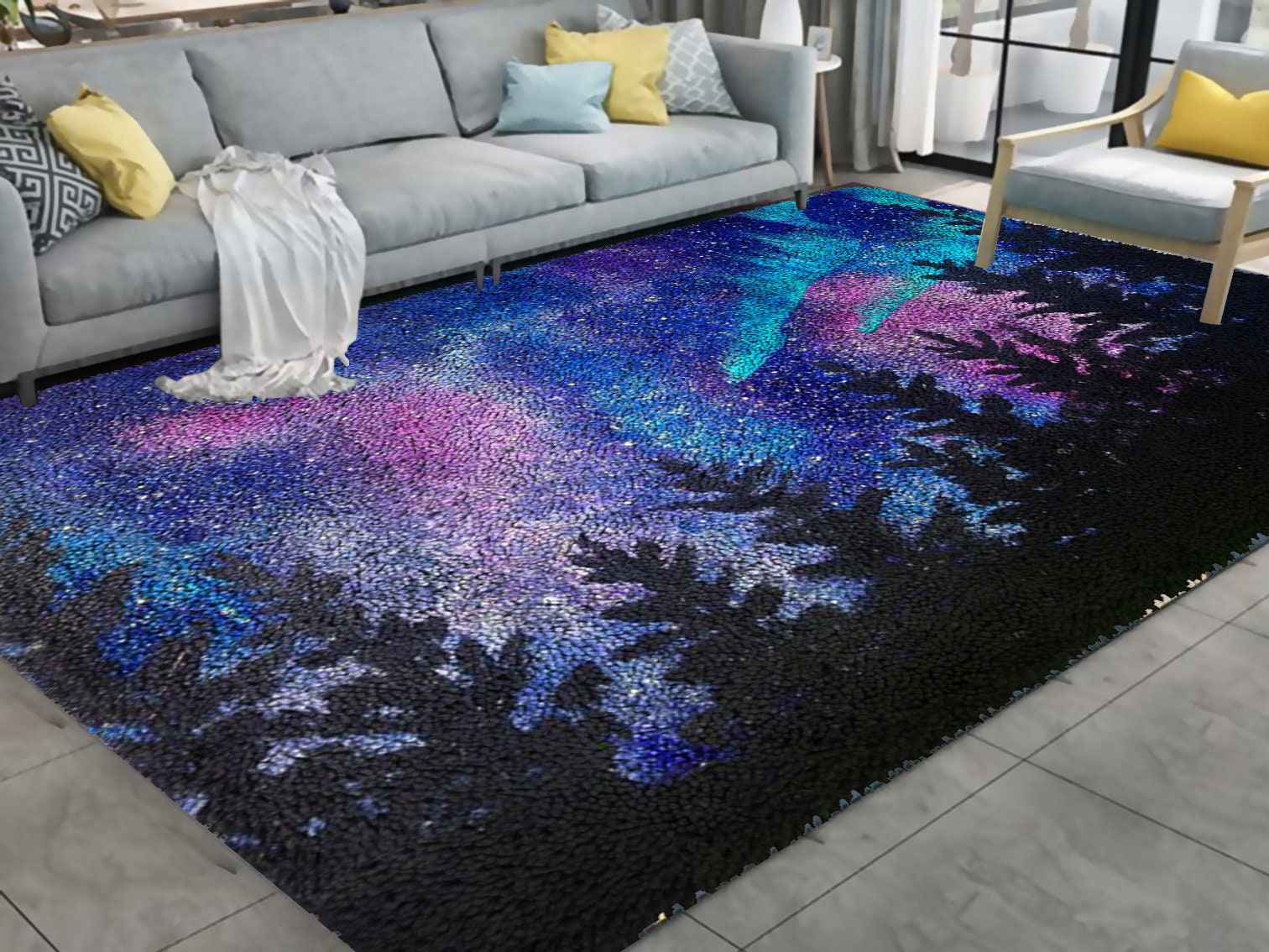Aurora Borealis Latch Hook Rug Kit: Starry Forest Embroidery DIY - Etsy