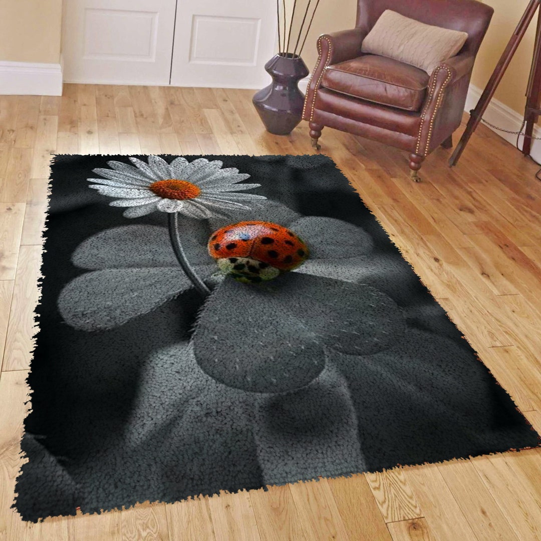 White Daisy Latch Hook Rug Kits Plush Wall Tapestry Kits DIY Carpet Rug ...