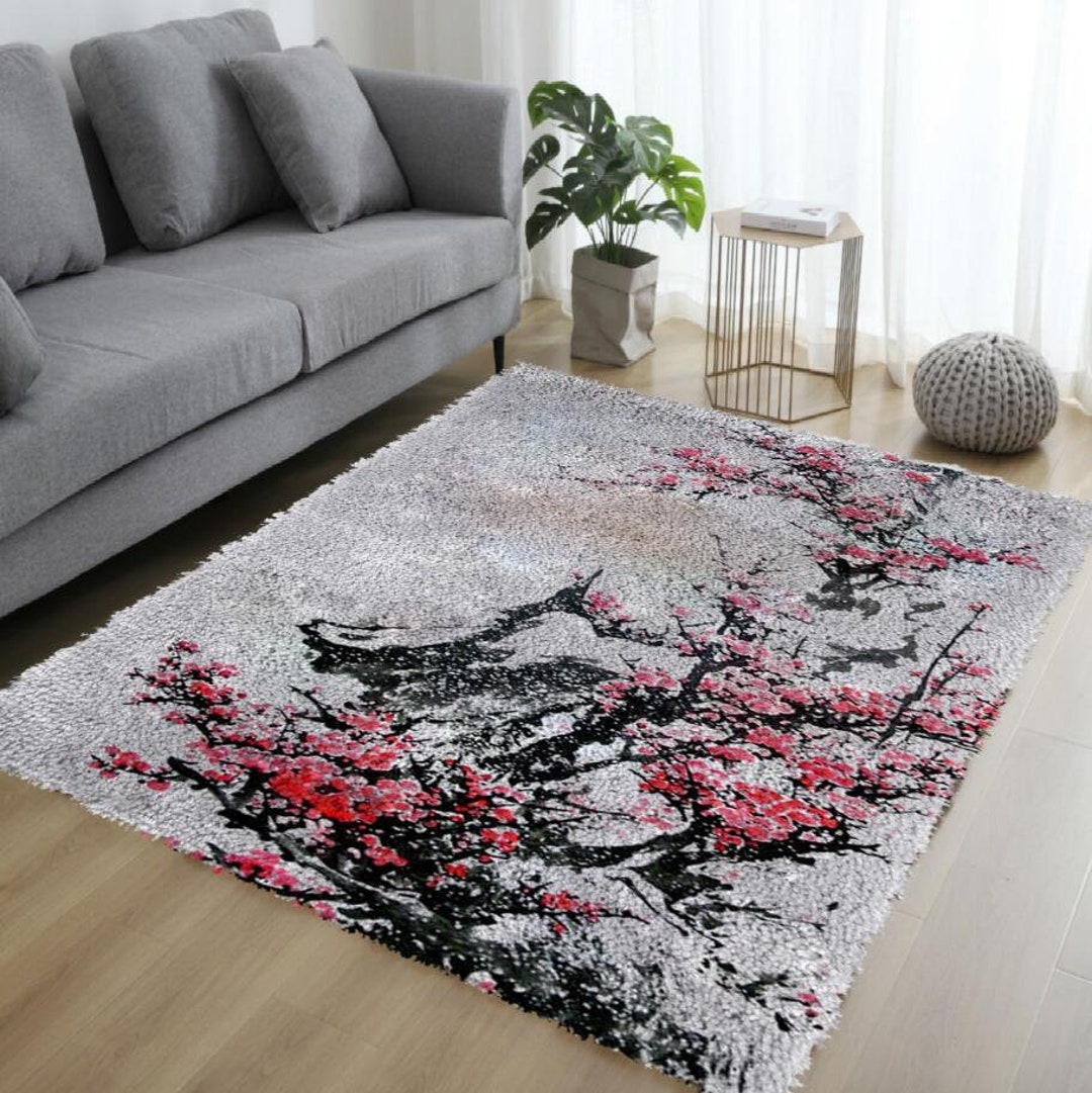 Plum Blossom Latch Hook Rug Kits Plush Wall Tapestry Kits DIY Carpet ...