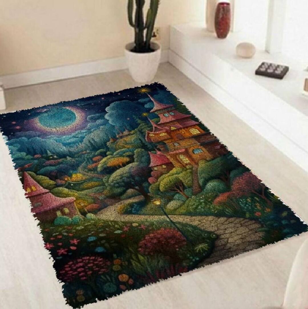 Latch Hook Kits the Moon and the Castle Carpet Needlework Package Latch ...