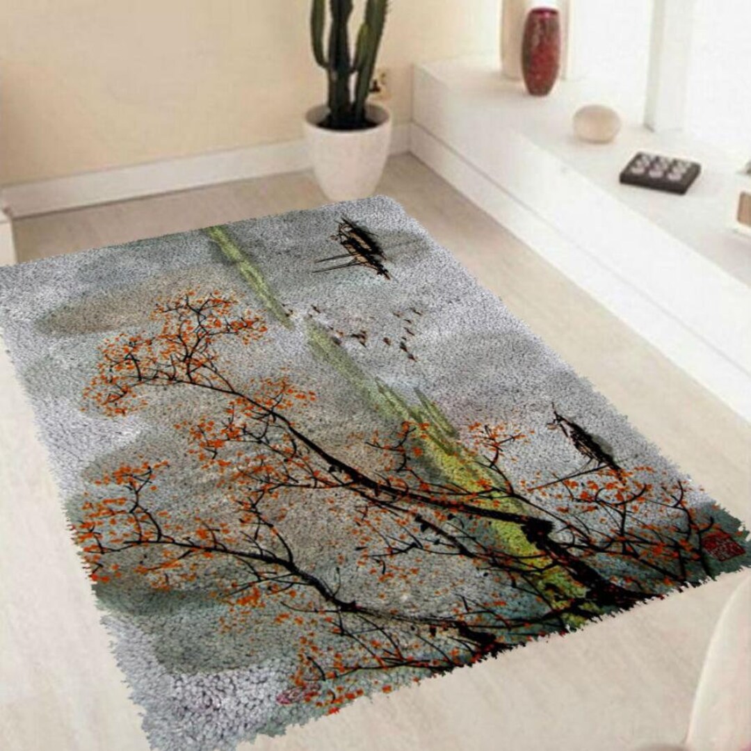 Tree Scenery Latch Hook Rug Kits Plush Wall Tapestry Kits DIY Carpet ...