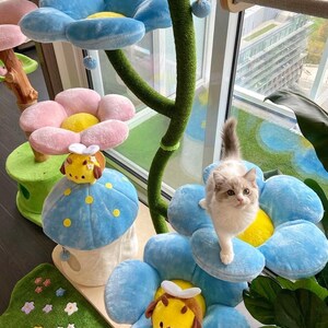 EDEN Wood Floral Cat Tree Tower, Wooden Cat Tower, Modern Cat Climbing ...