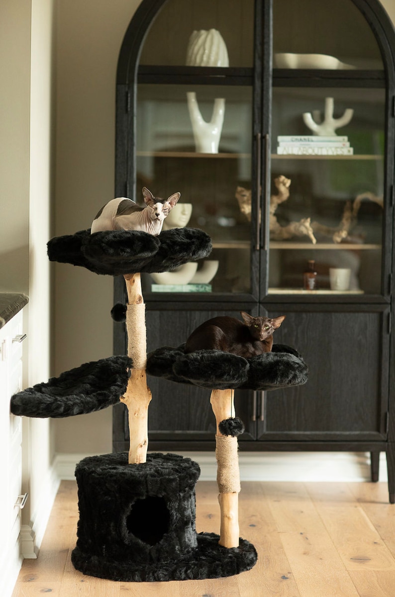 Wooden Cat Tree Tower Wood Floral Cat Tree Tower Modern Cat - Etsy