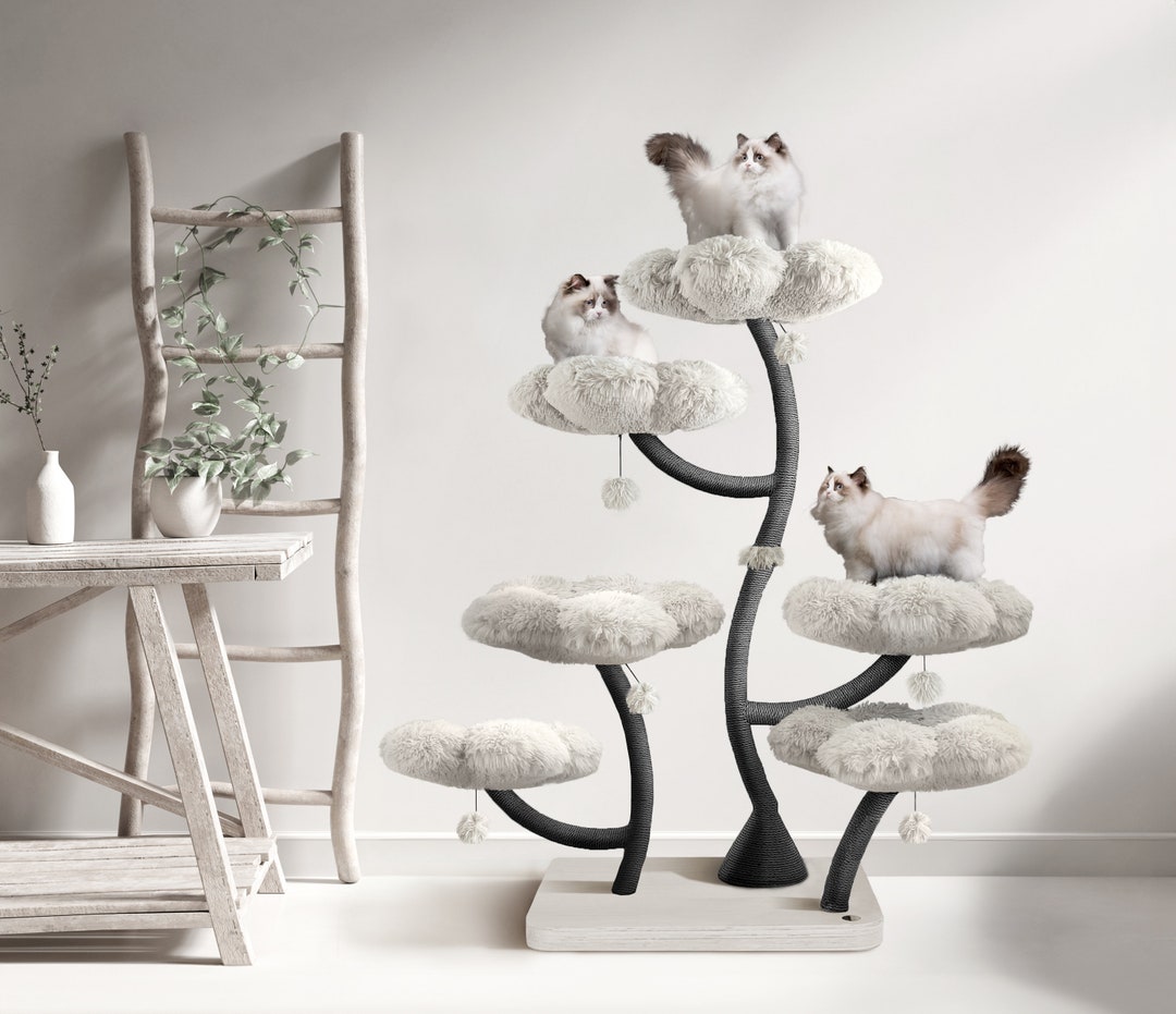 HEXAFLORA Wood Cat Tree Tower, Wooden Cat Tower, Modern Cat Climbing ...