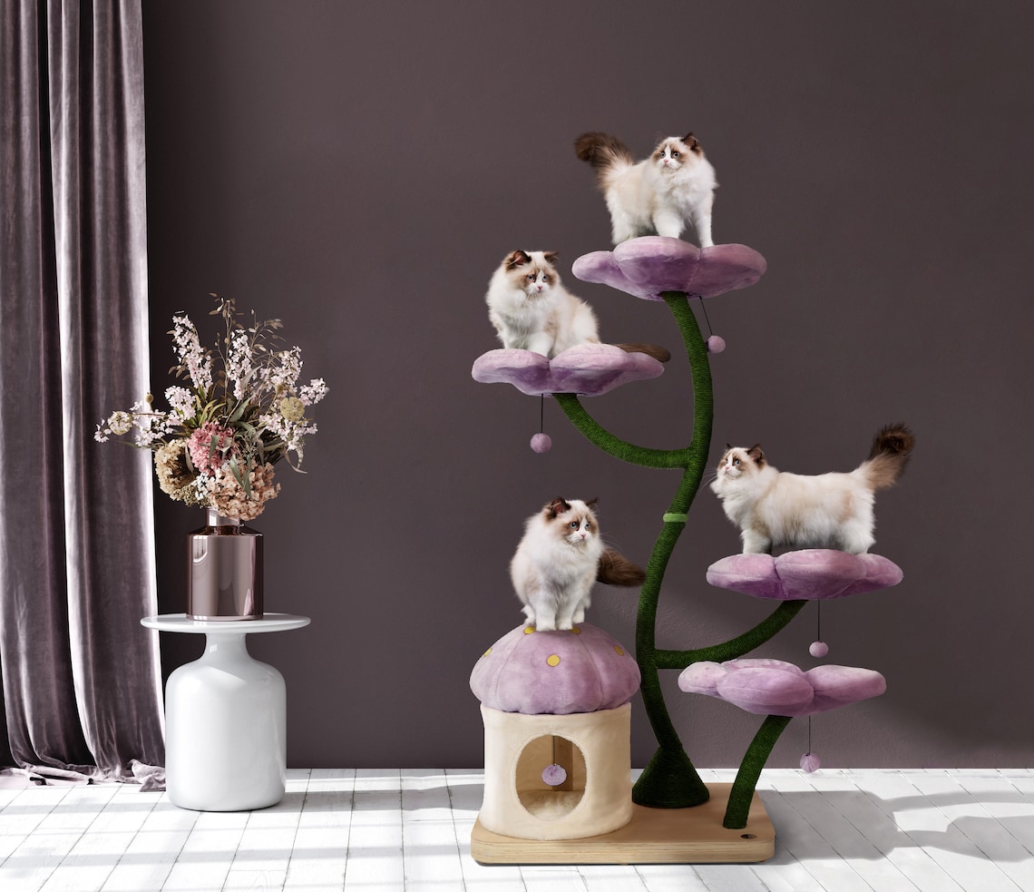 EDEN Wood Floral Cat Tree Tower Wooden Cat Tower Modern Cat - Etsy