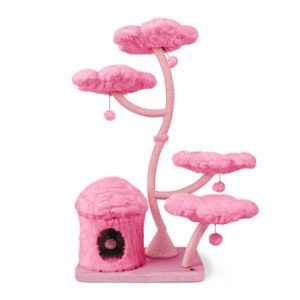 Wood Floral Cat Tree Tower, Wooden Cat Tower, Modern Cat Climbing Tree ...