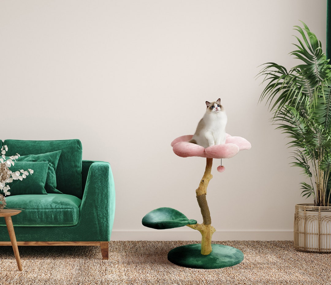 Modern Floral Cat Tree, Wooden Cat Tower, Modern Cat House, Cat ...