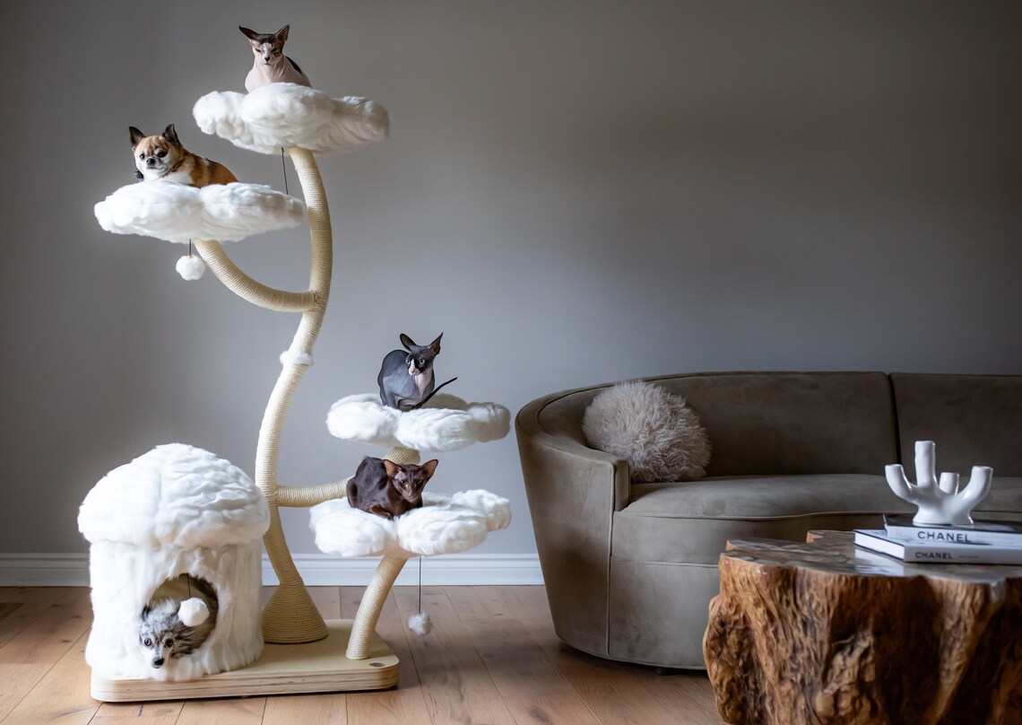 EDEN Wood Floral Cat Tree Tower Wooden Cat Tower Modern Cat - Etsy ...