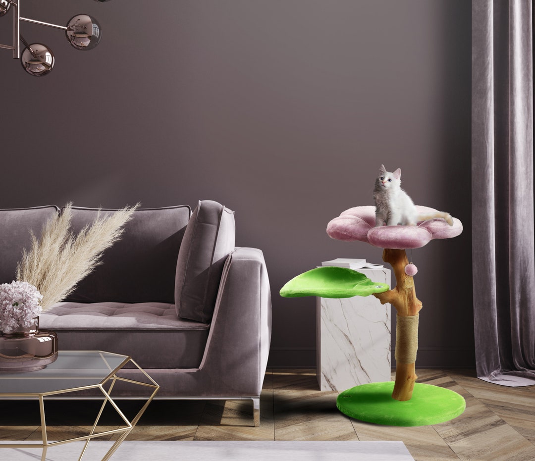 Modern Floral Cat Tree, Wooden Cat Tower, Modern Cat House, Cat ...