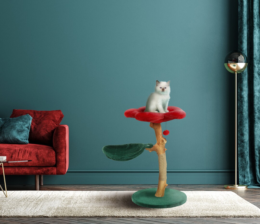 Modern Floral Cat Tree, Wooden Cat Tower, Modern Cat House, Cat ...