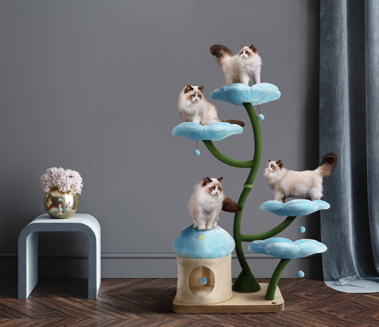 EDEN Wood Floral Cat Tree Tower Wooden Cat Tower Modern Cat - Etsy