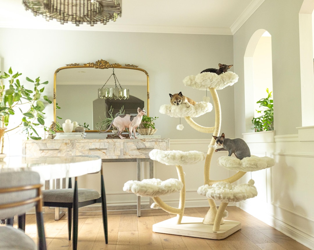 HEXAFLORA Wood Floral Cat Tree Tower, Wooden Cat Tower, Modern Cat ...