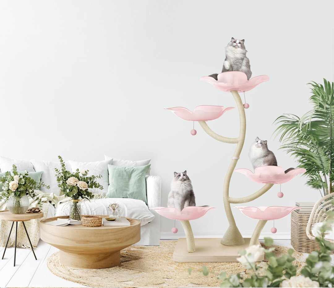 Origami: Wood Floral Cat Tree Tower, Wooden Cat Tower, Modern Cat ...