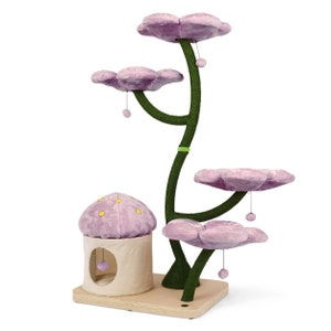 EDEN Wood Floral Cat Tree Tower, Wooden Cat Tower, Modern Cat Climbing ...