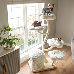 EDEN Wood Floral Cat Tree Tower, Wooden Cat Tower, Modern Cat Climbing ...