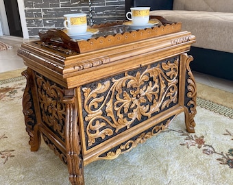 Ottoman Hope Chest, Trunk Coffee Table , Blanket Trunk, Carved Large ...