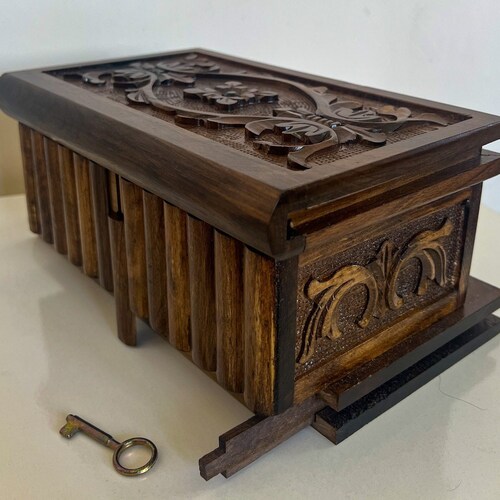 Hand Carved Wooden Secret Lock Box Secret Chest Puzzle Box - Etsy