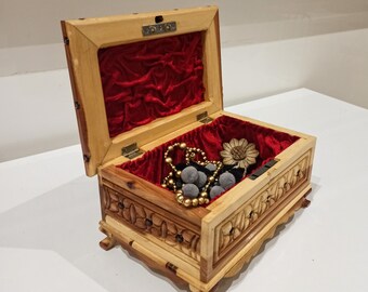 Large Wooden Jewelry Box With Key Vintage Jewelery Box | Etsy