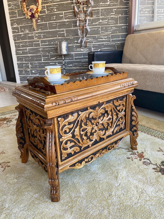 Ottoman Hope Chest Trunk Coffee Table Blanket Trunk Carved | Etsy