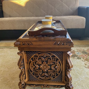 Ottoman Hope Chest, Trunk Coffee Table , Blanket Trunk, Carved Large ...