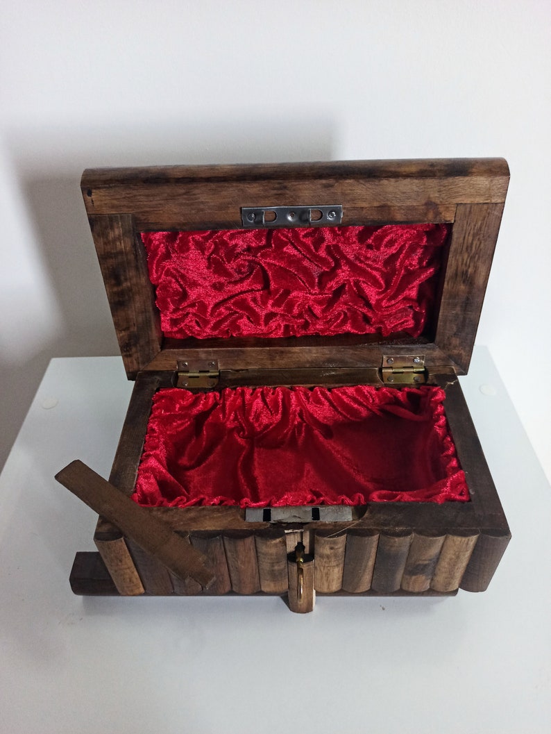 Large Wooden Puzzle Box / Vintage Secret Lock Box Hand Carved - Etsy