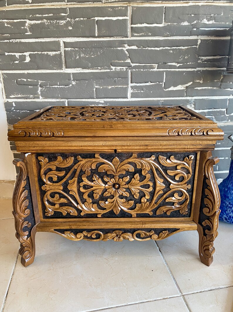 Ottoman Hope Chest Trunk Coffee Table Blanket Trunk Carved - Etsy