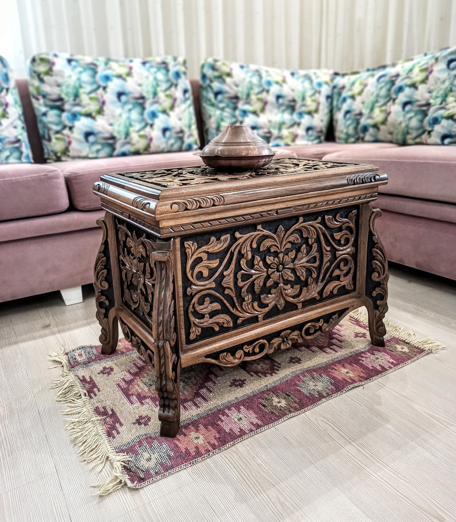Ottoman Hope Chest Trunk Coffee Table Blanket Trunk Carved - Etsy