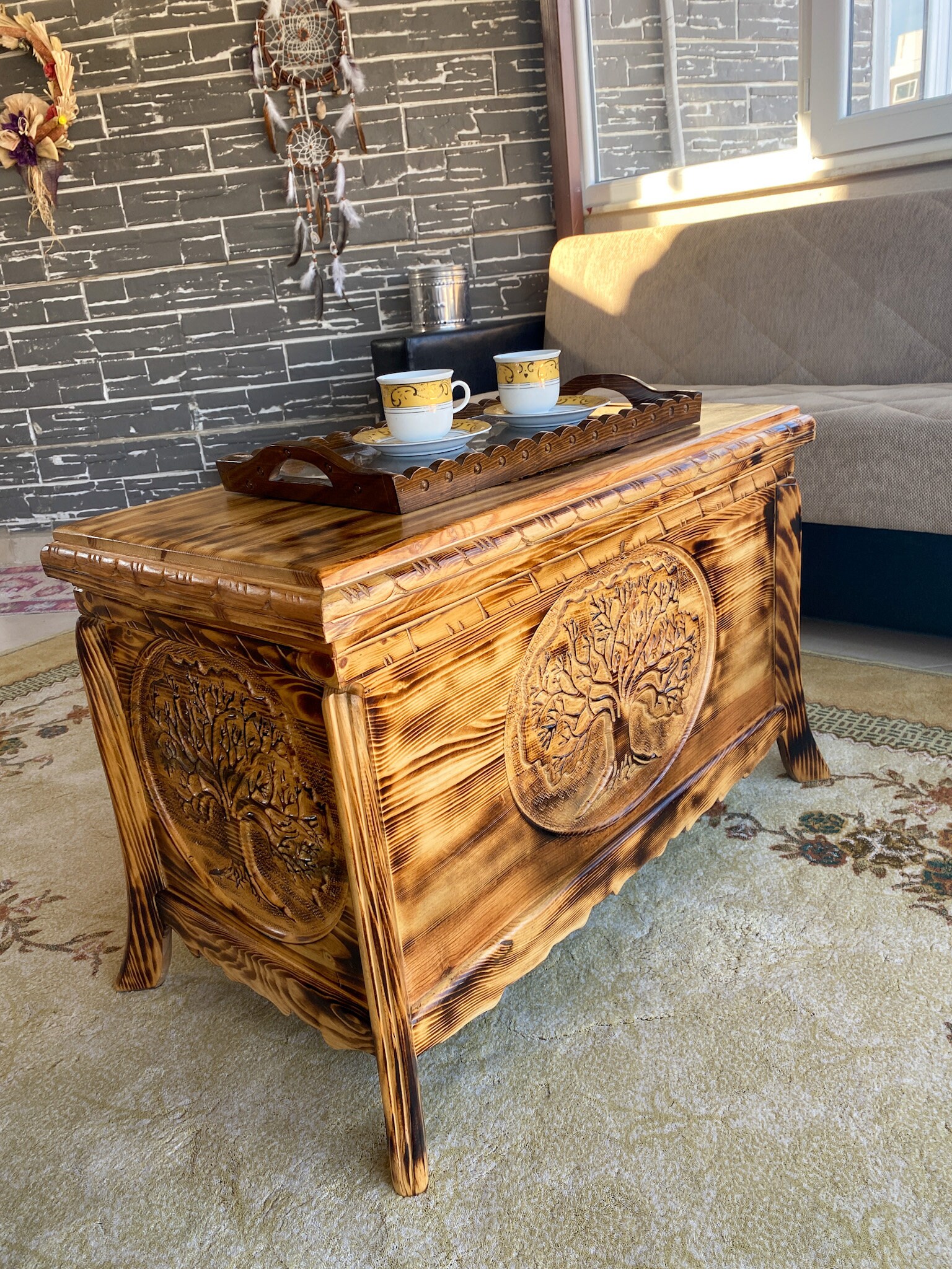 Tree of Life Hope Chest, Trunk Coffee Table , Blanket Trunk, Carved ...