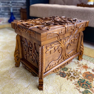 Tree of Life Wooden Chest, Storage Chest, Carved Treasure Chest, Hope ...