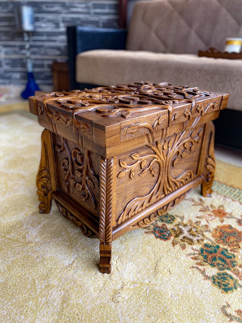 Tree of Life Wooden Chest, Storage Chest, Carved Treasure Chest, Hope ...