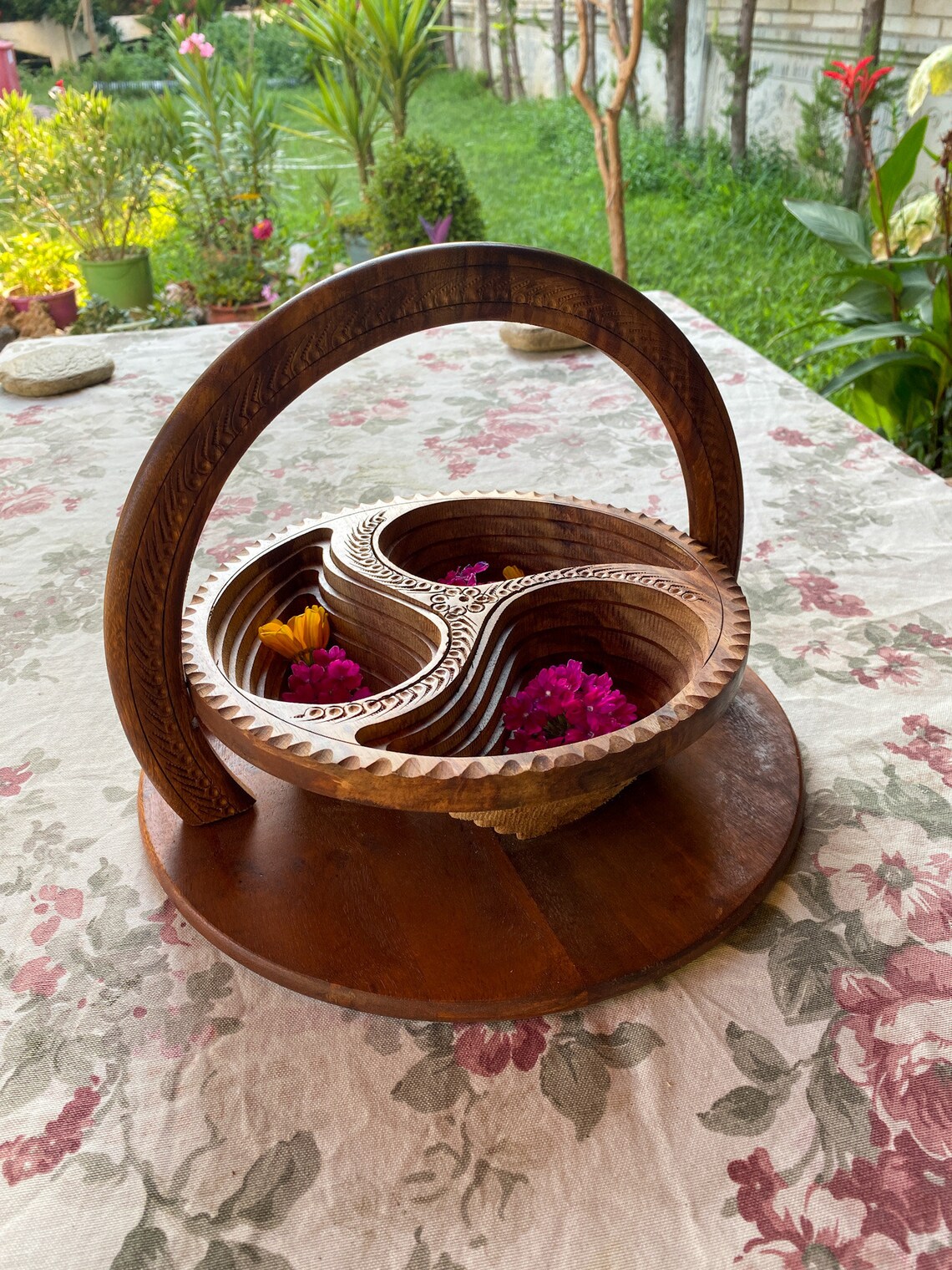Collapsing basket with handle wood fruit bowl personalized | Etsy