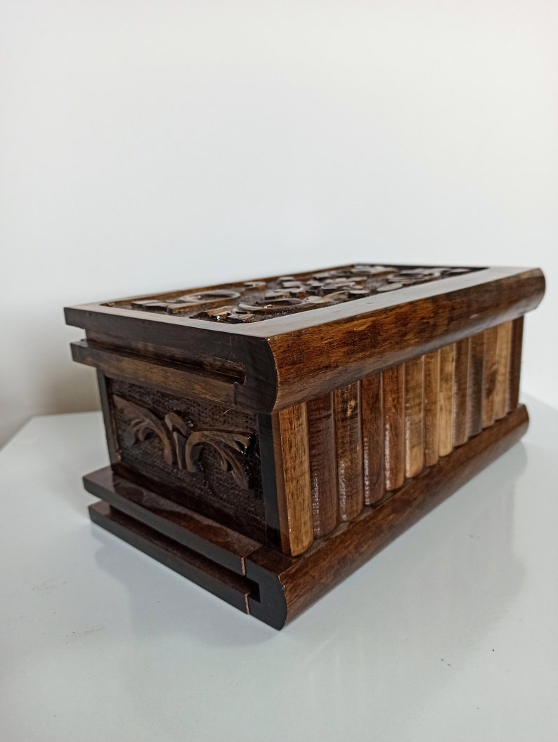 Large Wooden Puzzle Box / Vintage Secret Lock Box Hand Carved - Etsy